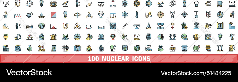 100 nuclear icons set color line style Royalty Free Vector