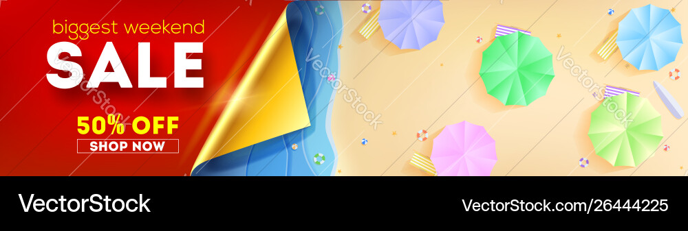 Biggest weekend sale top view seashore Royalty Free Vector