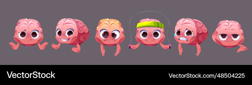 Brain emoticon character cute cartoon icon Vector Image