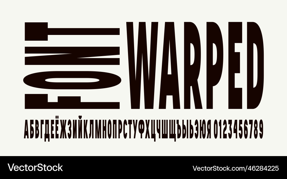 Extra condensed warped cyrillic sans serif font Vector Image