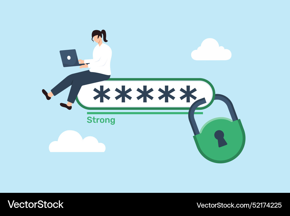 Flat of woman using strong password security Vector Image