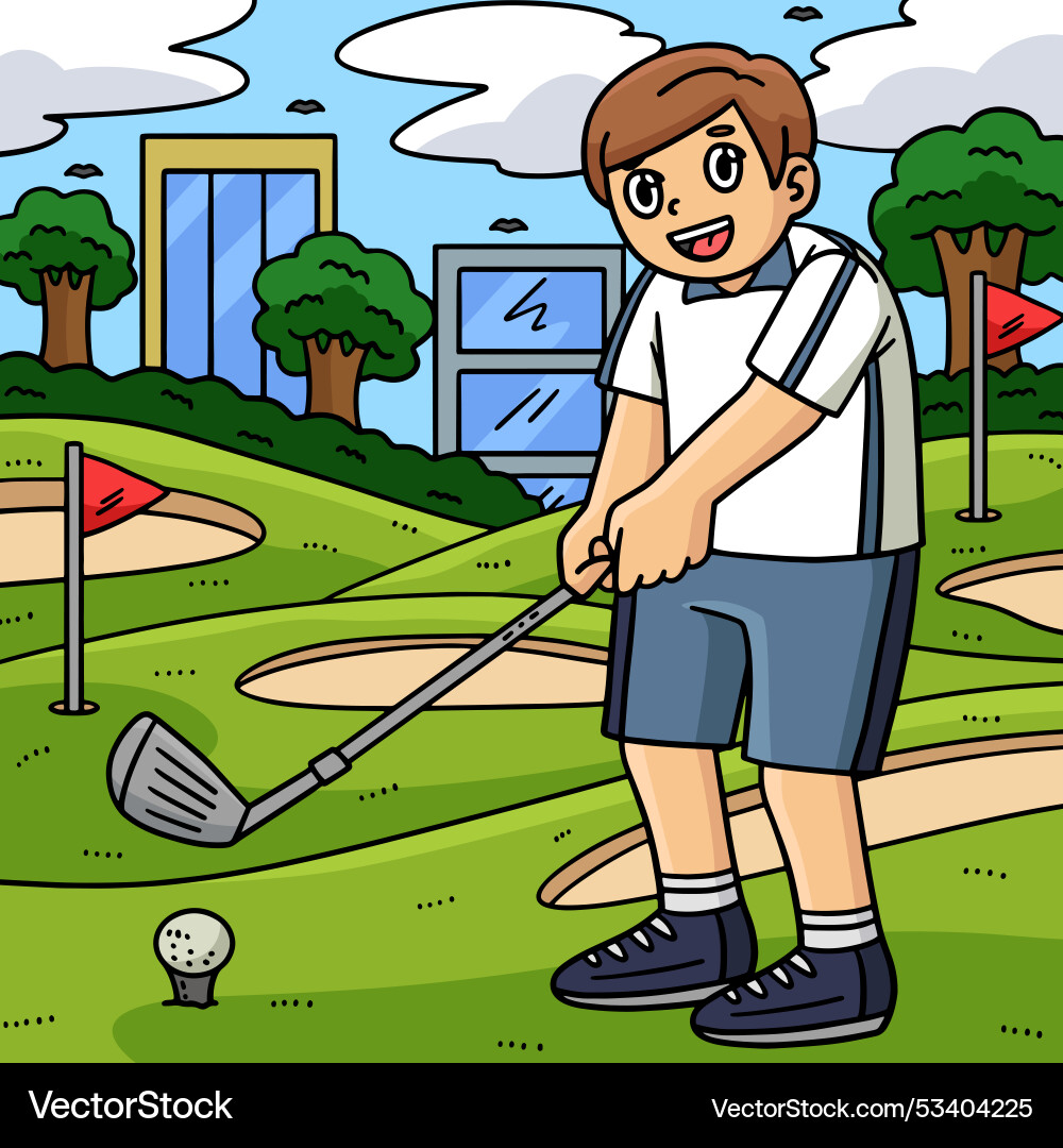 Golf golfer getting ready to hit colored cartoon Vector Image