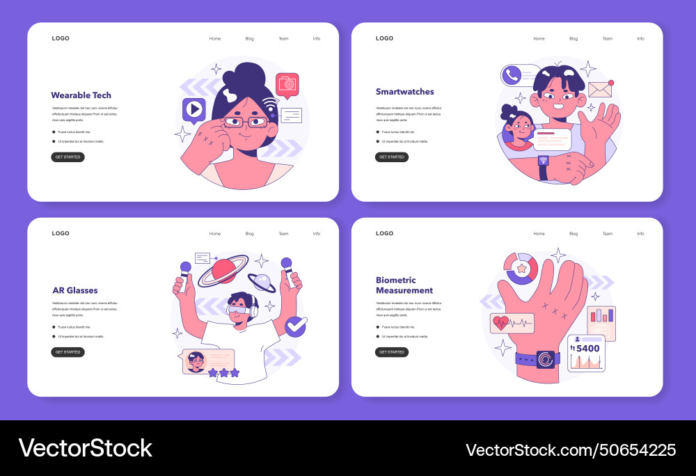 Wearable technology web banner or landing page set