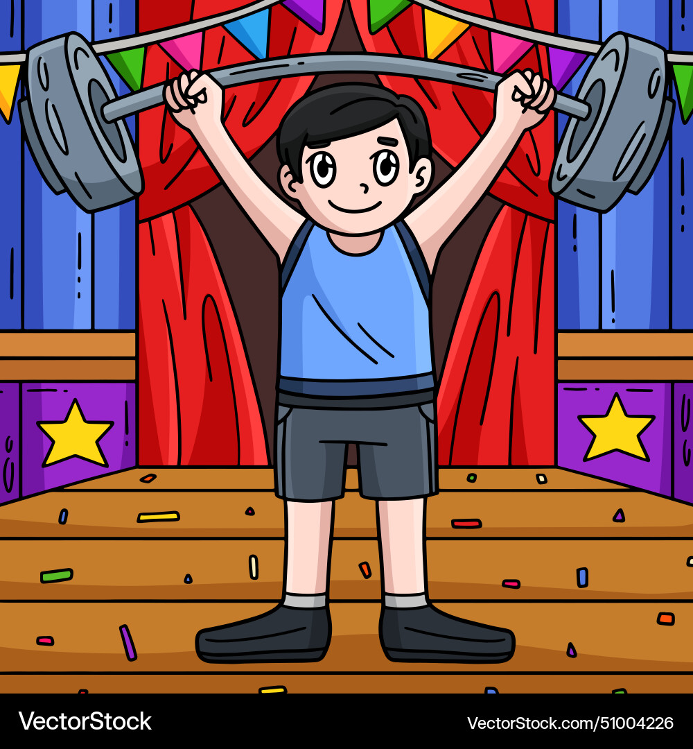 Circus man with barbell colored cartoon Royalty Free Vector