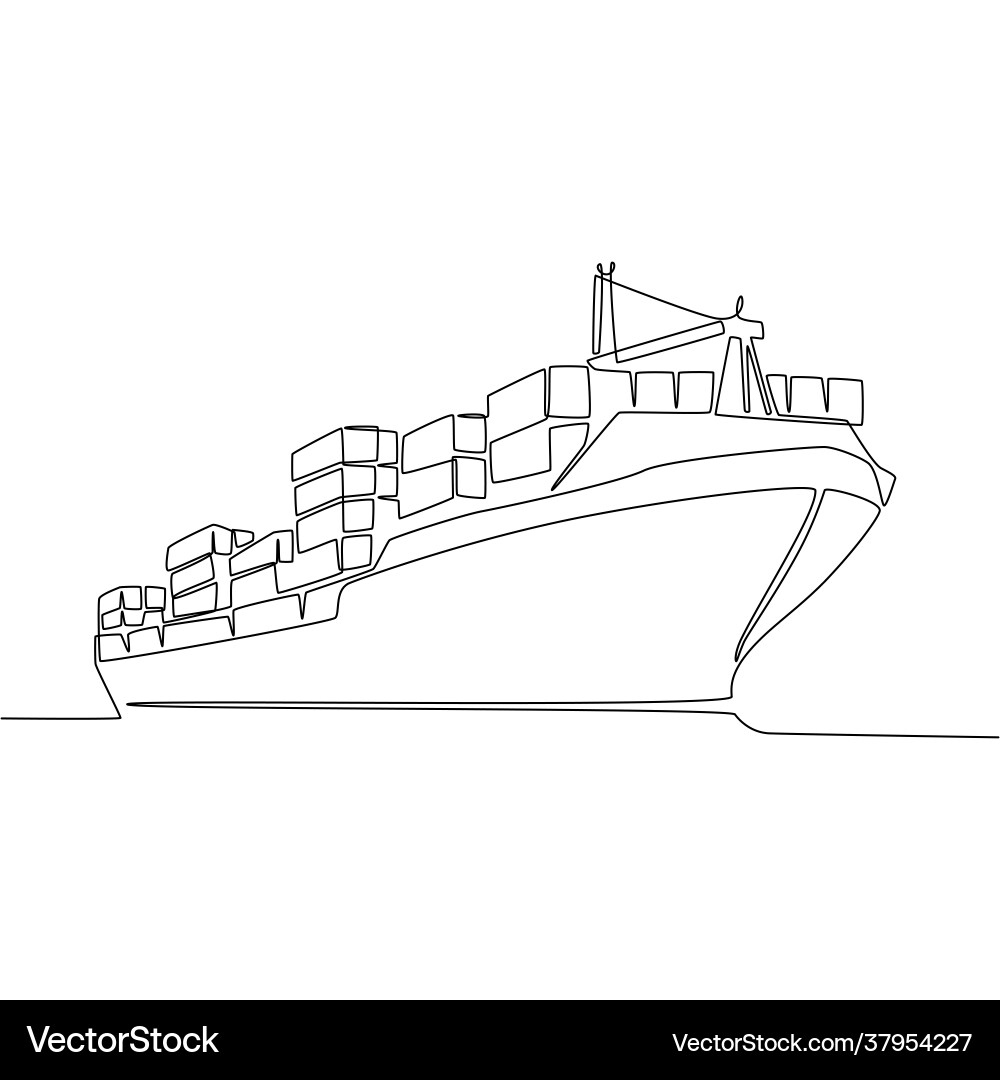 Continuous line drawing cargo ship Royalty Free Vector Image