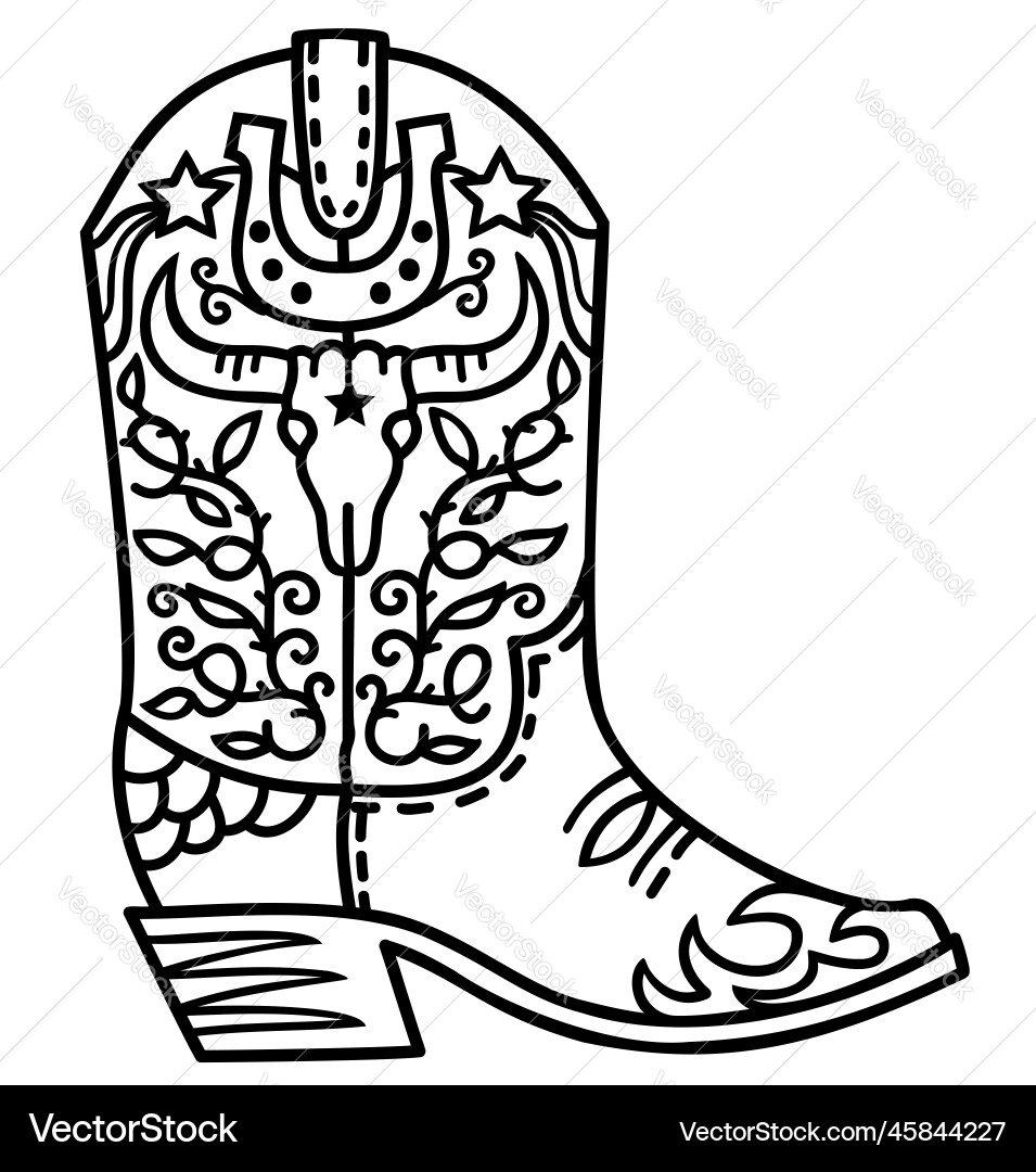 Cowboy boot with wild west decoration Royalty Free Vector