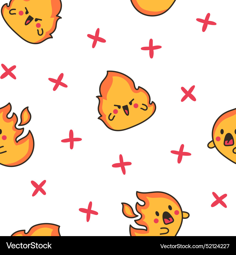 Cute kawaii little fire seamless pattern Vector Image