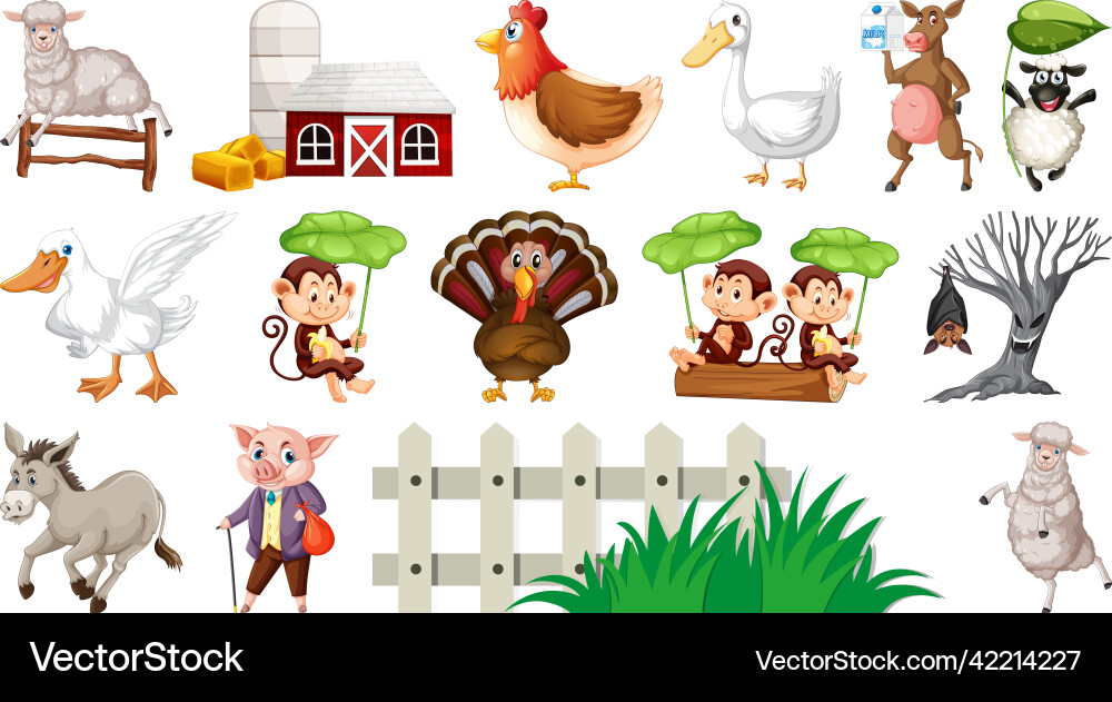 Farm animals and barn building Royalty Free Vector Image