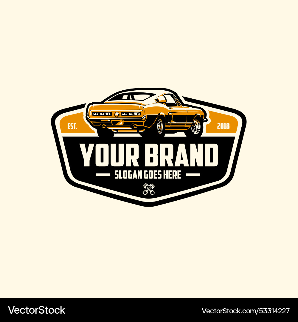Premium classic muscle car emblem logo Royalty Free Vector