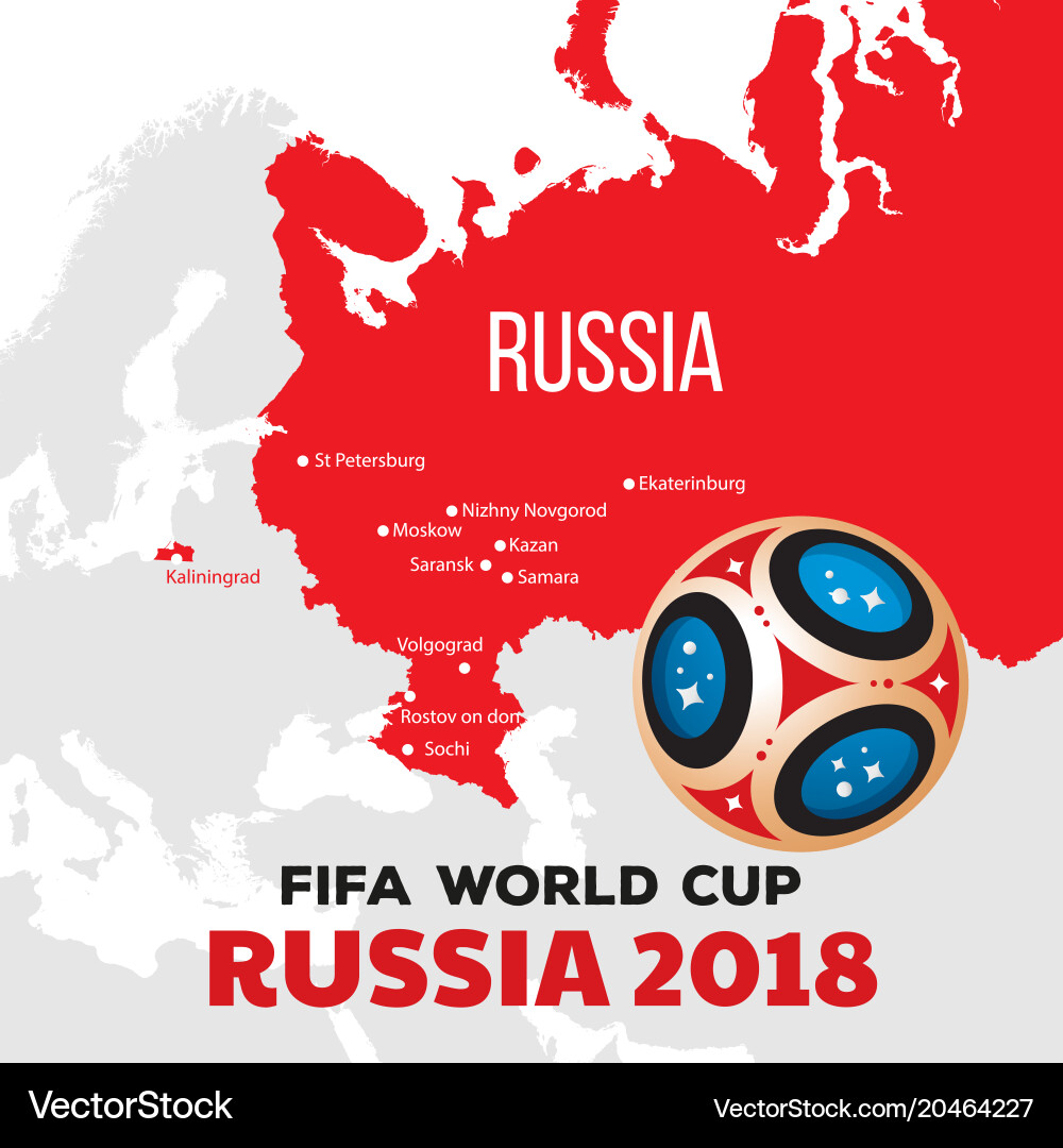 Russia world cup 2018 with map Royalty Free Vector Image