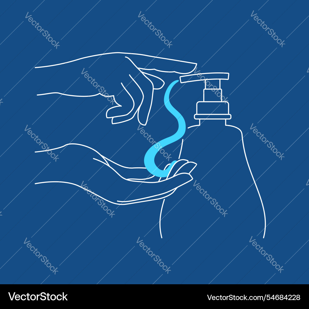 Body wash - drawn hands pushing the pump Vector Image