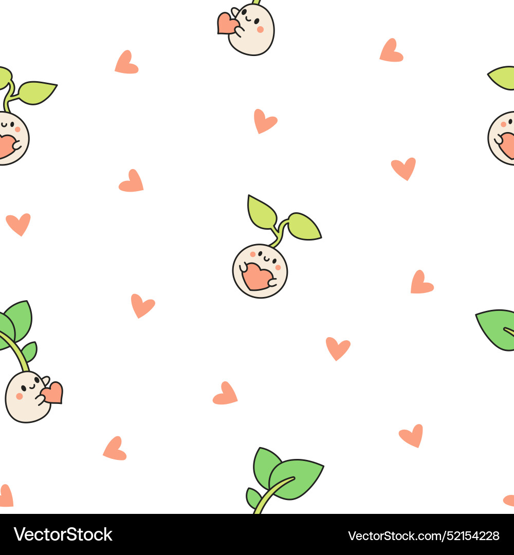 Cute kawaii seed with roots seamless pattern Vector Image