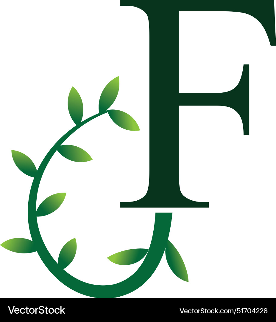 F letter logo green color leaf style Royalty Free Vector