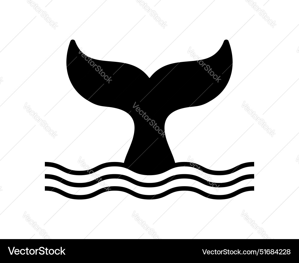 Whale tail with waves icon dolphin orca beluga Vector Image