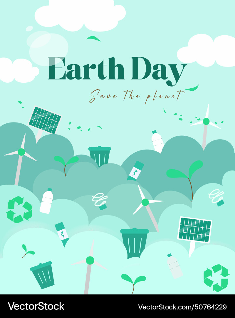 Earth day banner background with clouds Royalty Free Vector