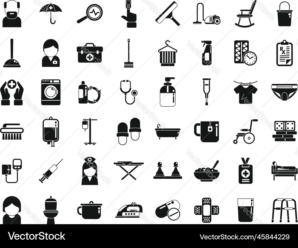 Home care services icons set simple Royalty Free Vector