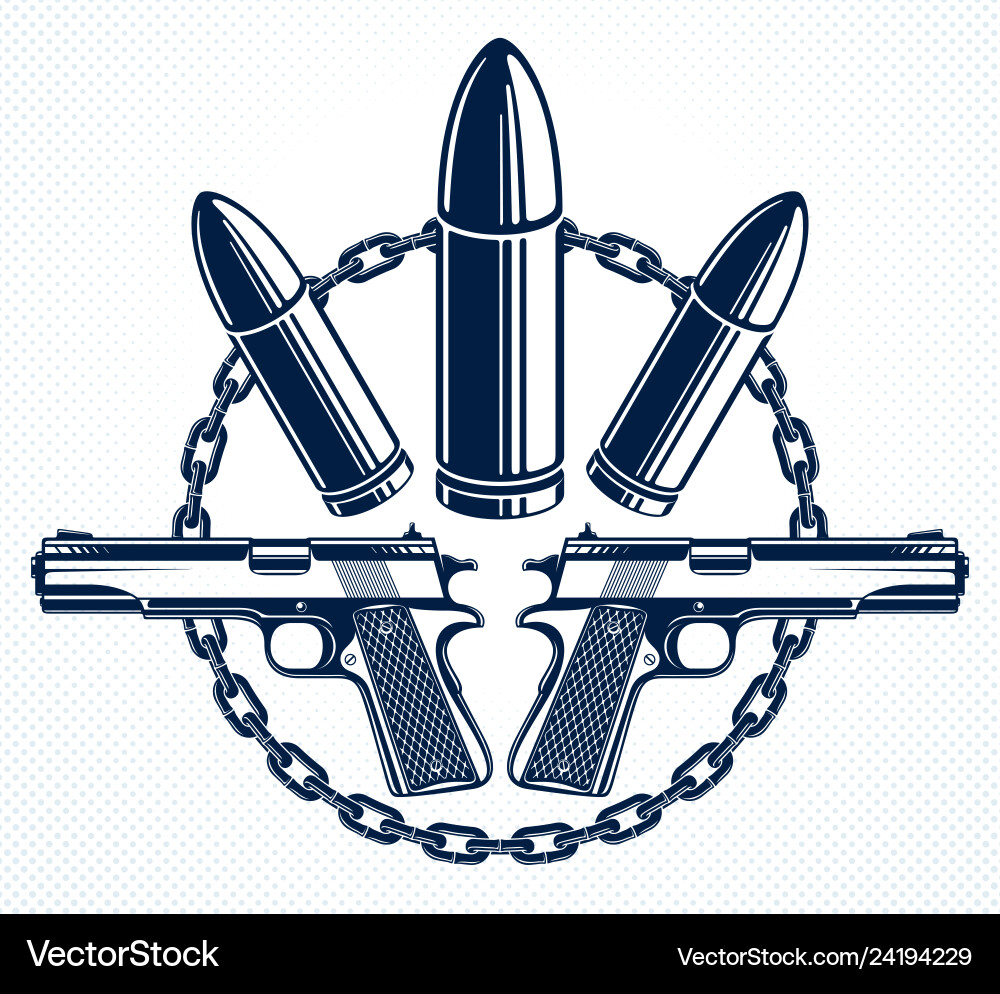 Revolution and war emblem with bullets guns Vector Image