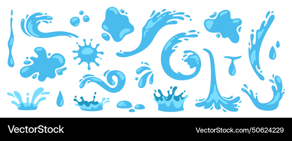 Water splash cartoon blue drops puddle Royalty Free Vector