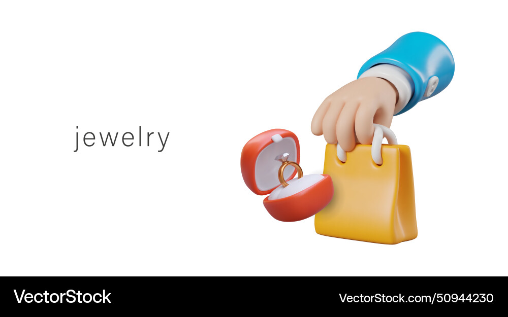 3d hand holding gift bag and box with precious Vector Image