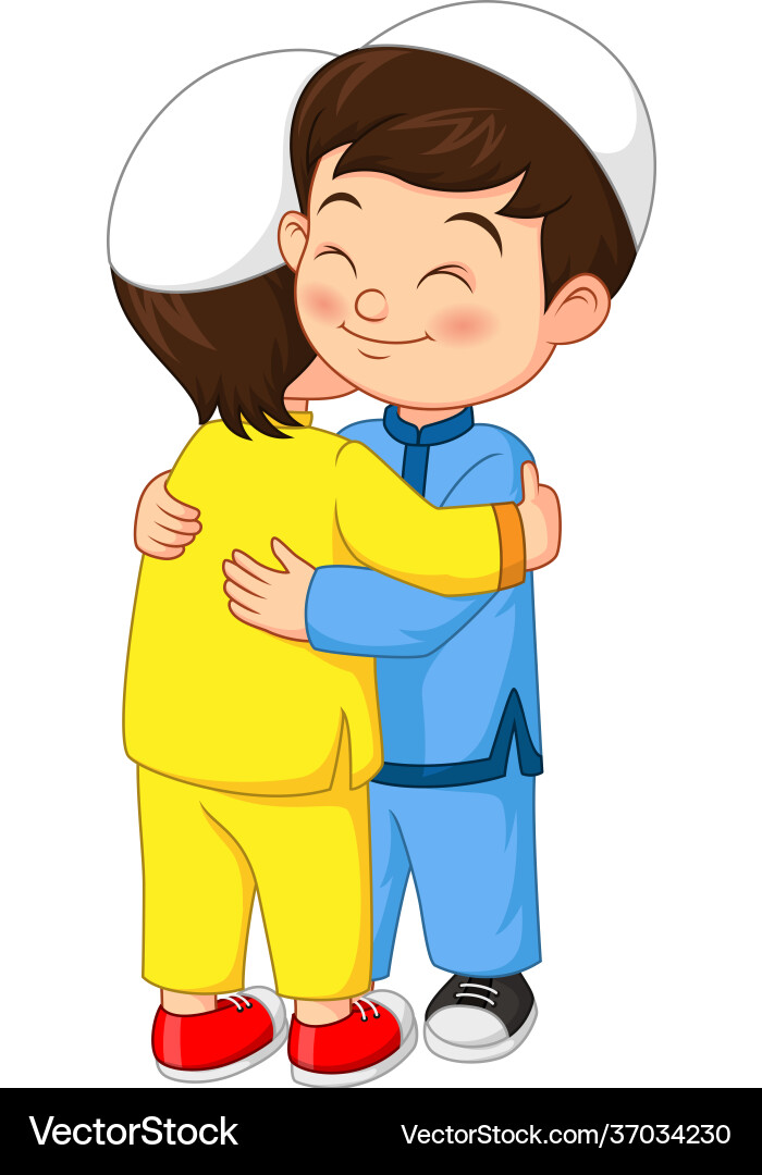 Eid Al Fitr Kids Hugging Royalty Free Vector Image