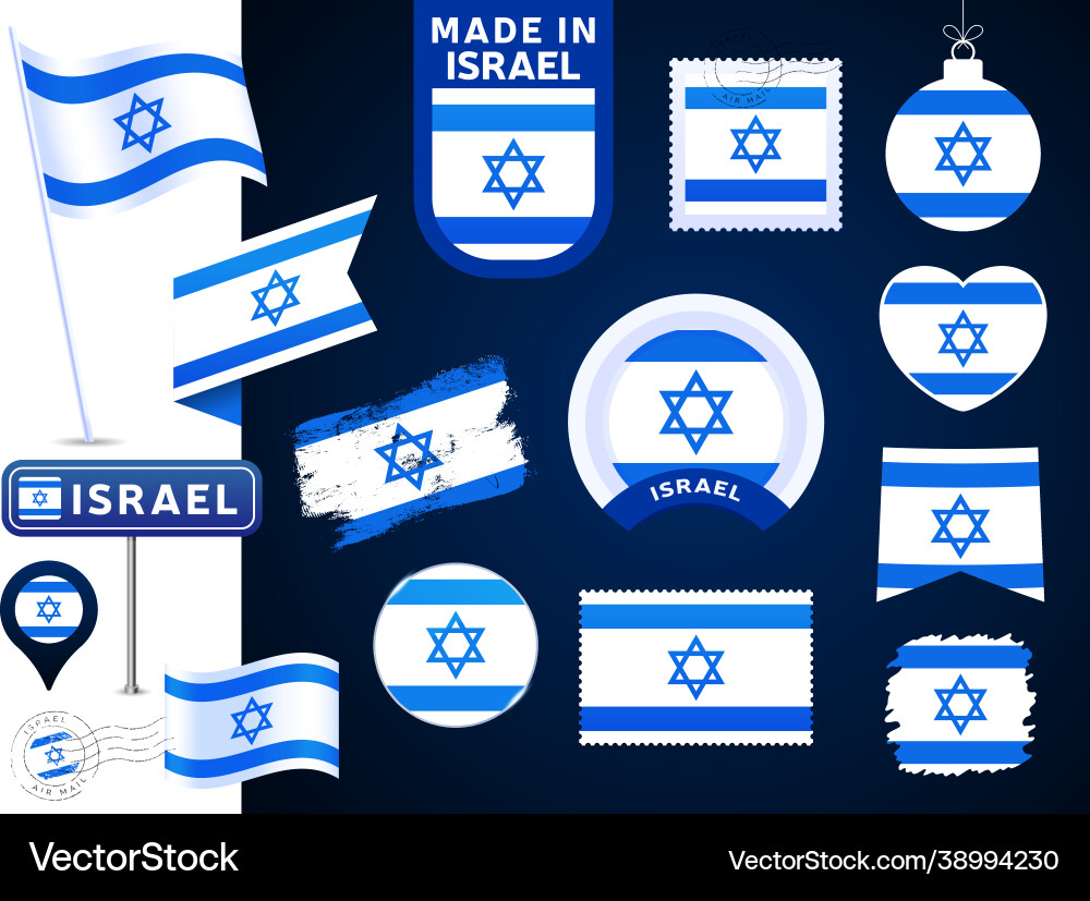 Israel flag collection big set national Royalty Free Vector