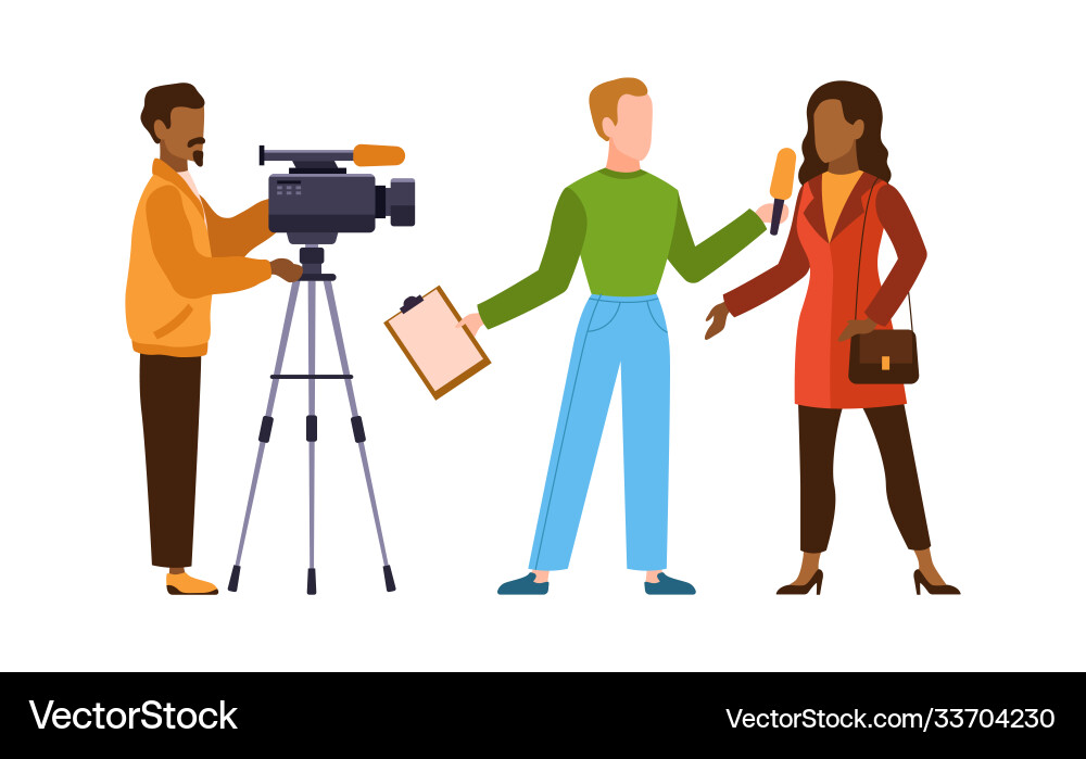 Press interview with cameraman journalist Vector Image