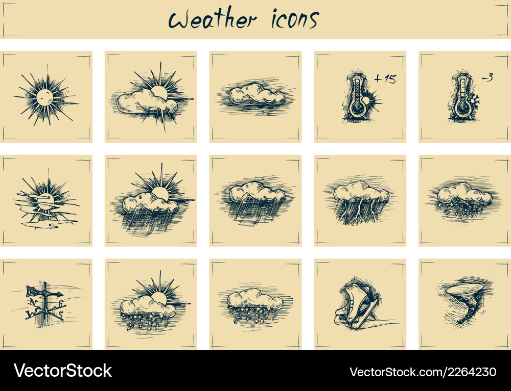 Weather Engraving Icons Royalty Free Vector Image