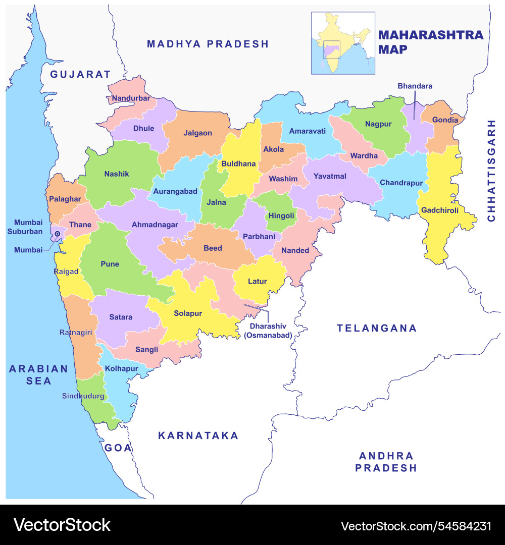 Detailed of maharashtra map – Royalty-Free Vector | VectorStock