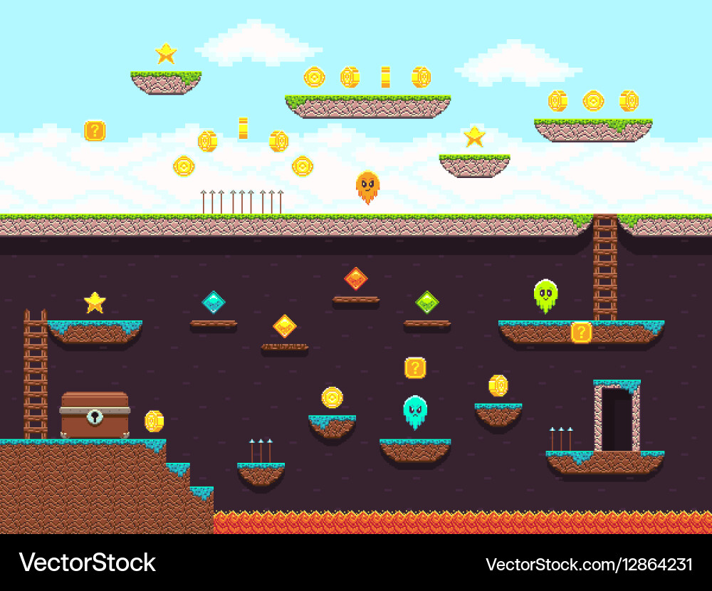 Retro platformer video game gaming screen Vector Image