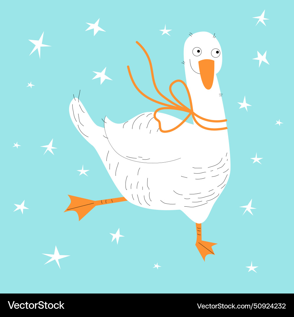 Crazy white goose duck in hand drawn style Vector Image