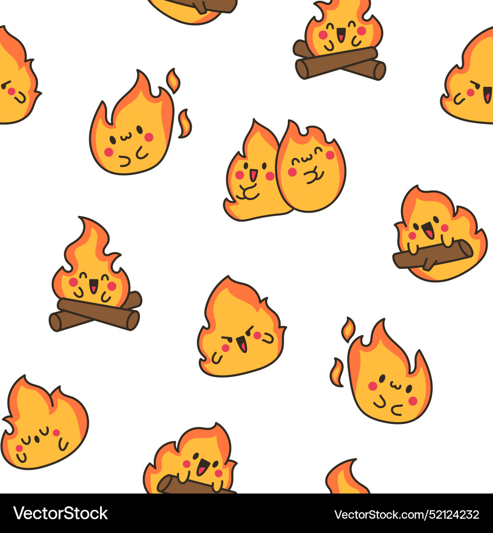 Cute kawaii little fire seamless pattern Vector Image