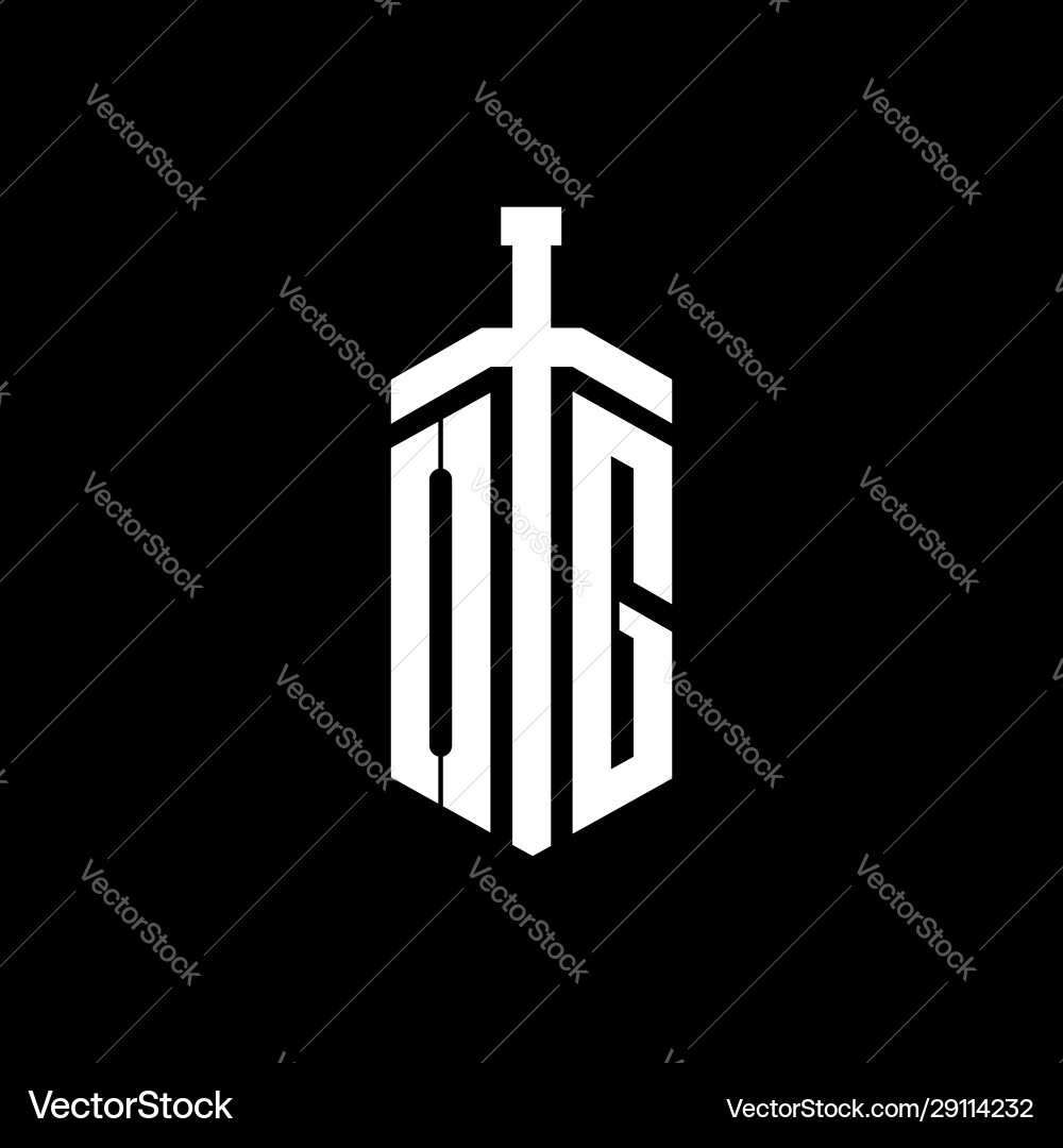 Og logo monogram with sword element ribbon design Vector Image