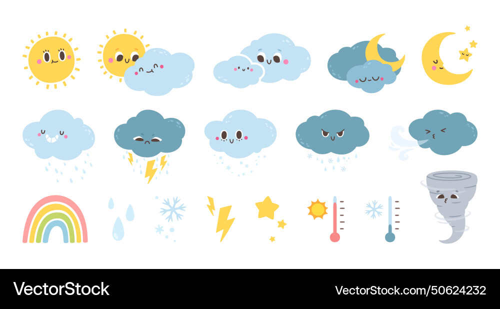 Weather forecast characters cute cartoon summer Vector Image