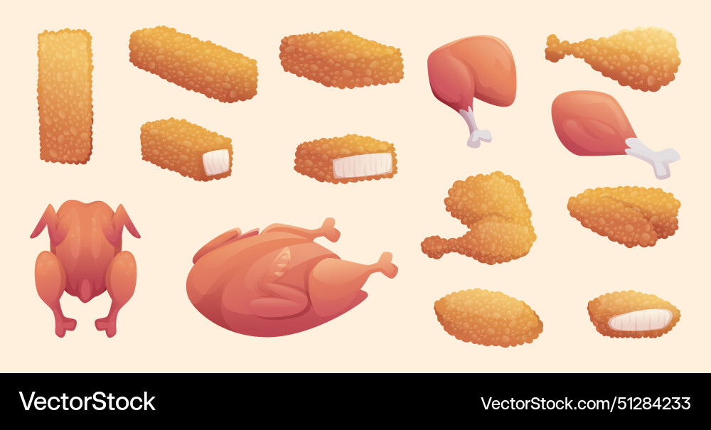 Chicken fried hen legs tasty wing exact Royalty Free Vector
