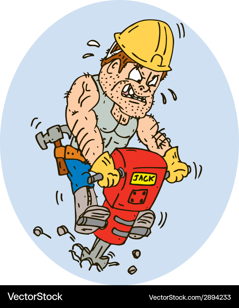 Construction worker jackhammer drilling cartoon Vector Image