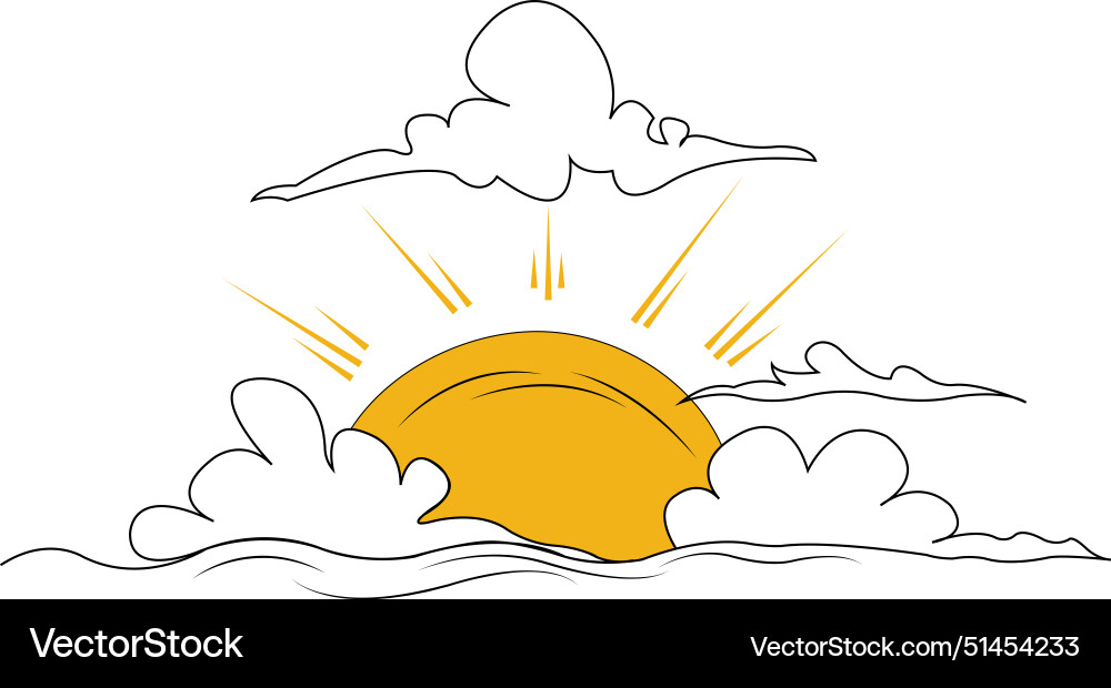 Morning sunrise nature drawing Royalty Free Vector Image