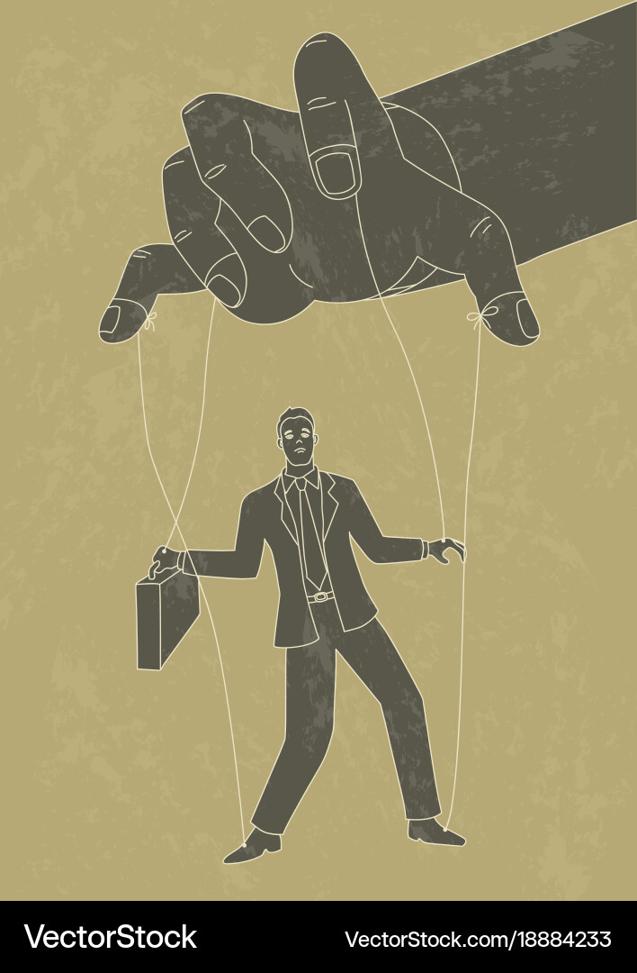 Puppet master controlling a businessman Royalty Free Vector