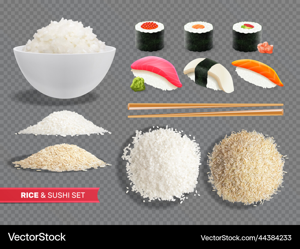 Rice and sushi transparent set Royalty Free Vector Image