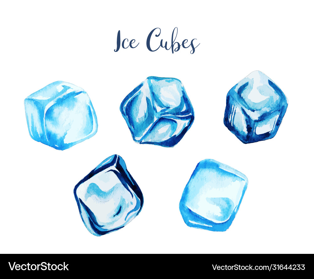 Set five watercolor ice cubes hand drawn Vector Image