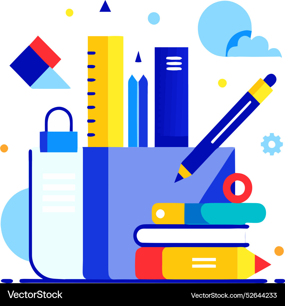 Stationery with ruler pencil pen and note Vector Image