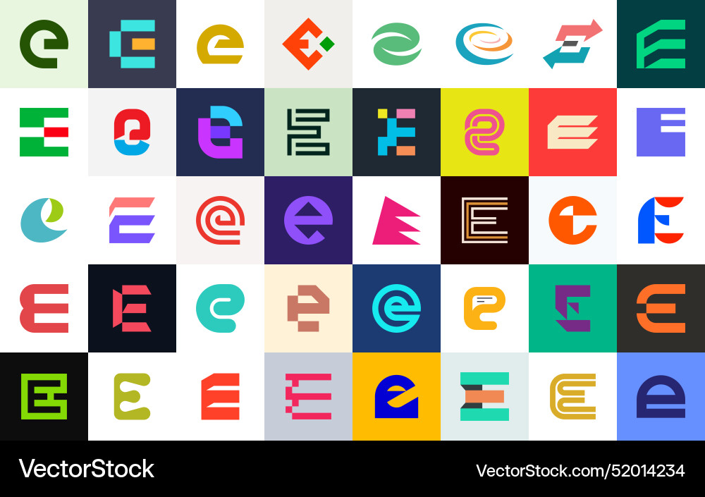 Abstract logos collection with letter e Royalty Free Vector