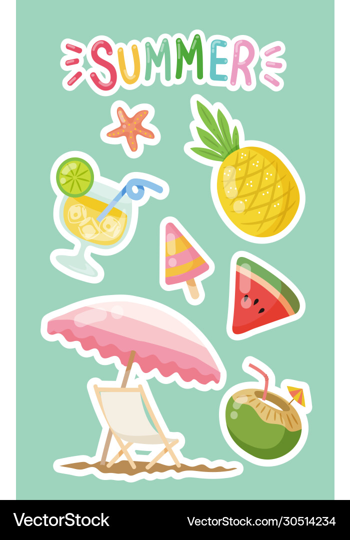 Cute summer doodle stickers Royalty Free Vector Image
