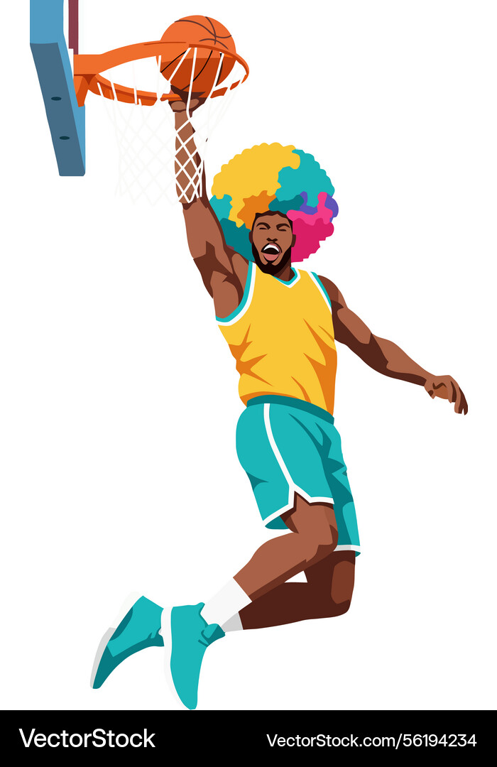 Dynamic basketball player in colorful wig Vector Image