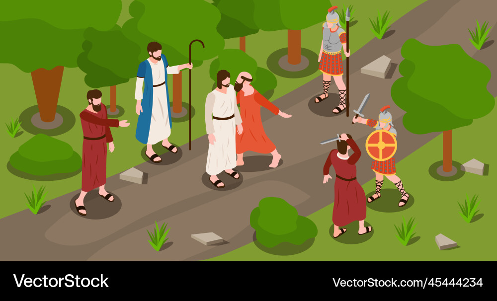 Jesus life isometric background Royalty Free Vector Image