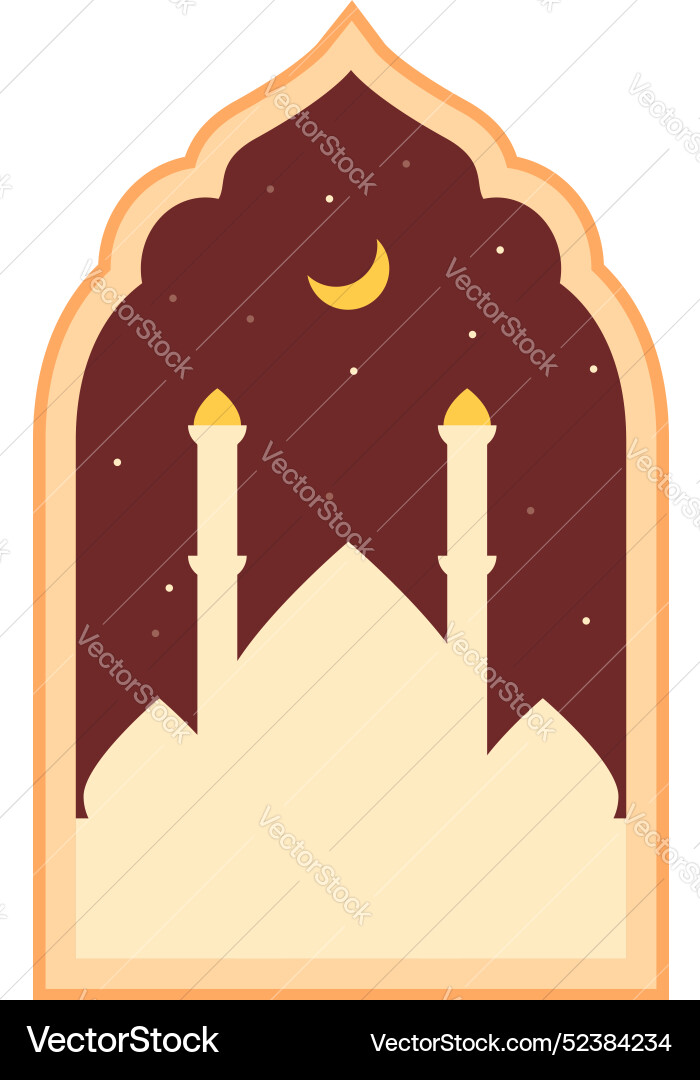 Mosque building showing at night with crescent Vector Image
