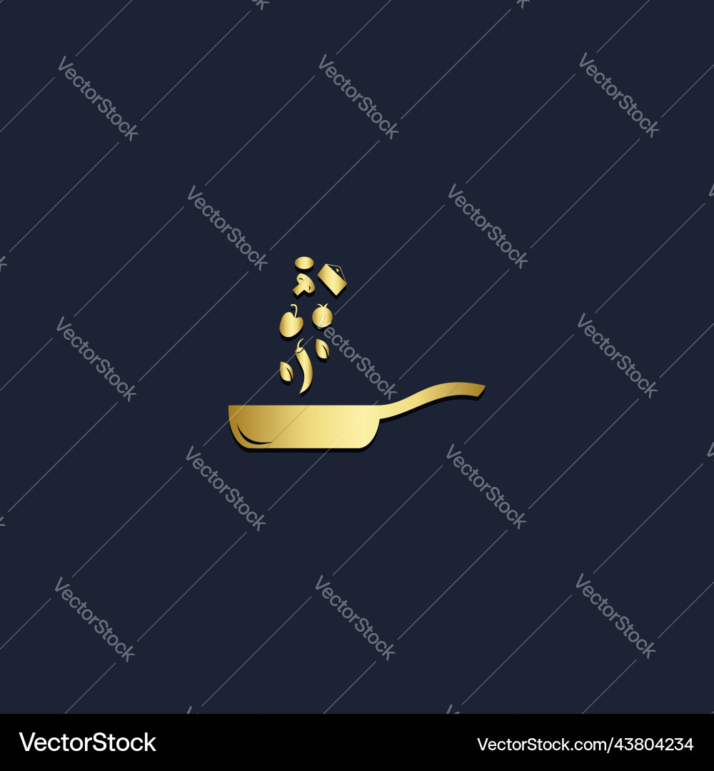 Pan fried cooking gold logo Royalty Free Vector Image