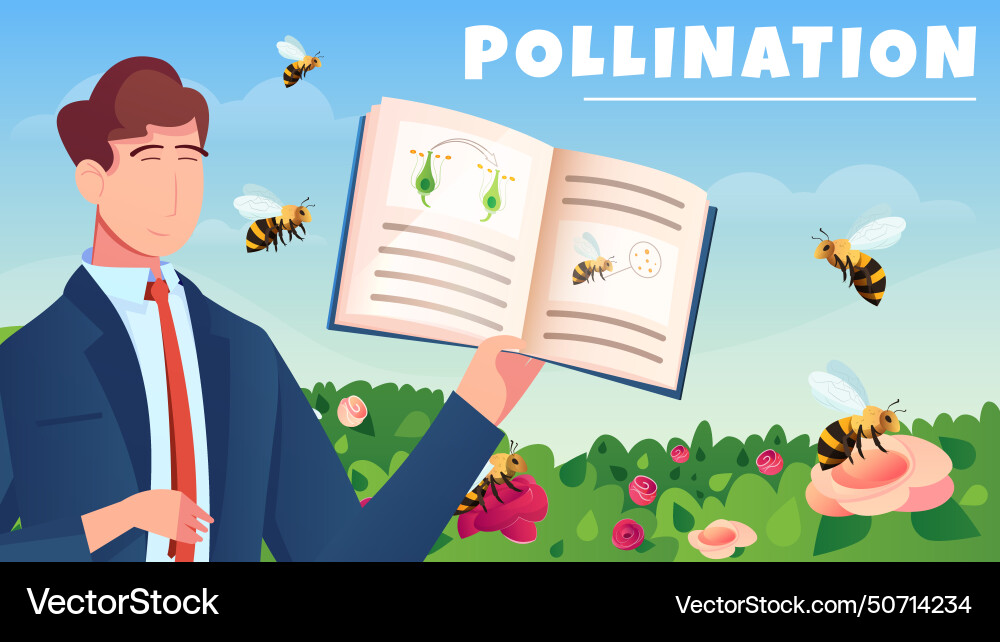 Pollination flat horizontal composition Royalty Free Vector