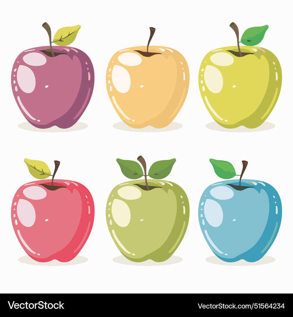 Six colorful apples displayed unique colors Vector Image
