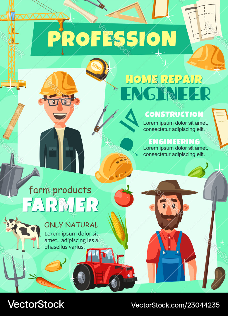 Farmer and engineer professions recruitment poster – Royalty-Free ...