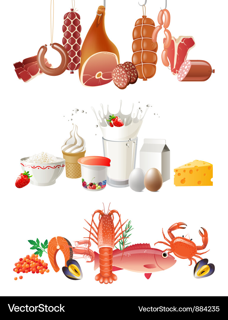 Milk meat and fish borders Royalty Free Vector Image